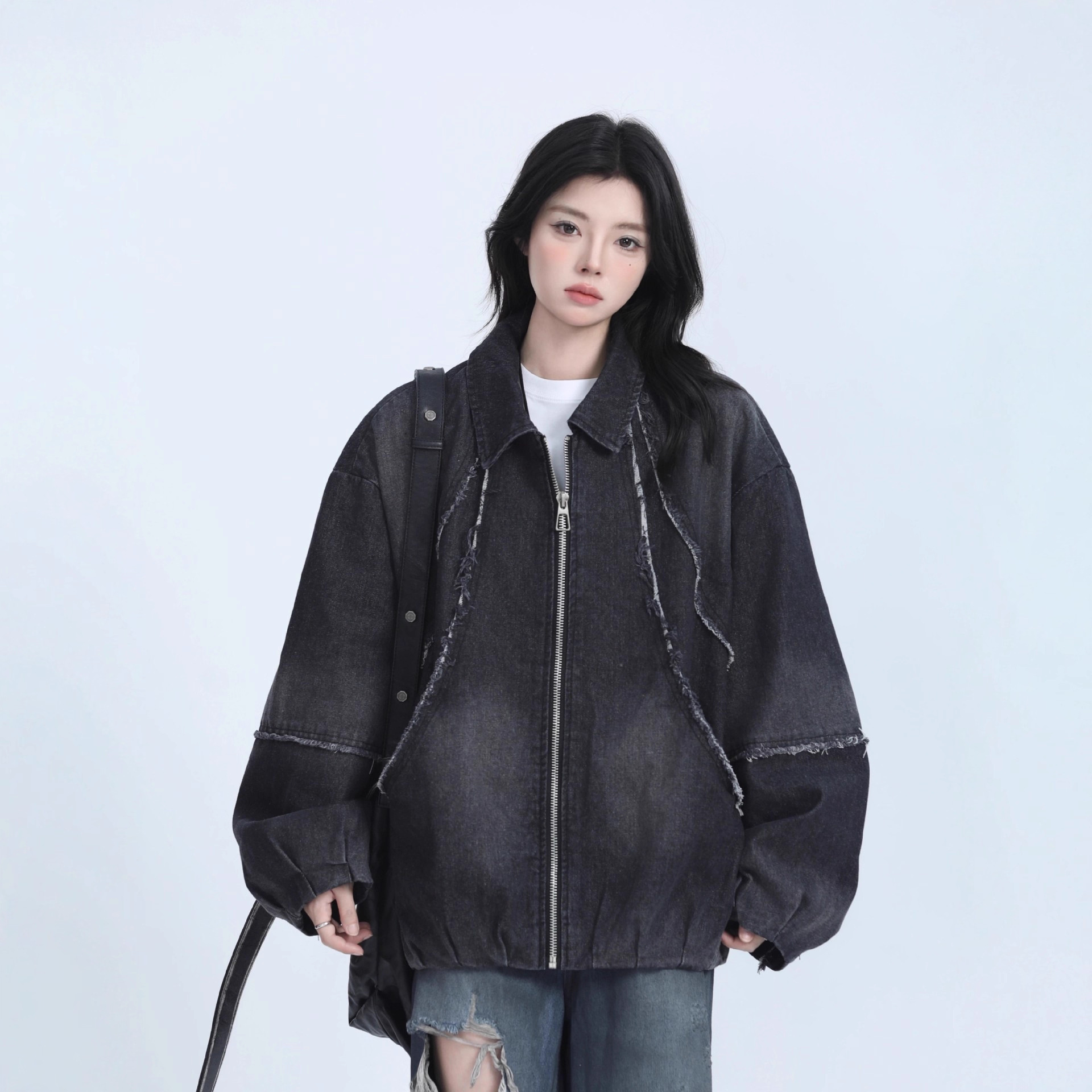 Vintage Industrial Washed Raw Edge Denim Jacket - Trend Fanz